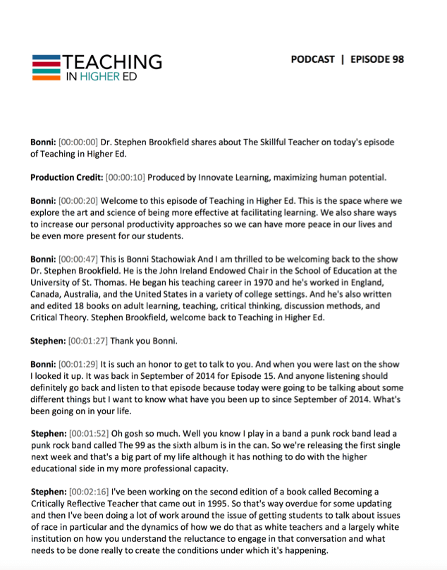 Challenging my thinking about teaching - transcripts announcement ...